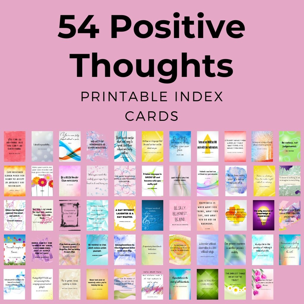 54 Positive Thoughts Printable Index Cards - Etsy