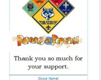 Cub Scout Popcorn thank You for Your Support Card | Etsy