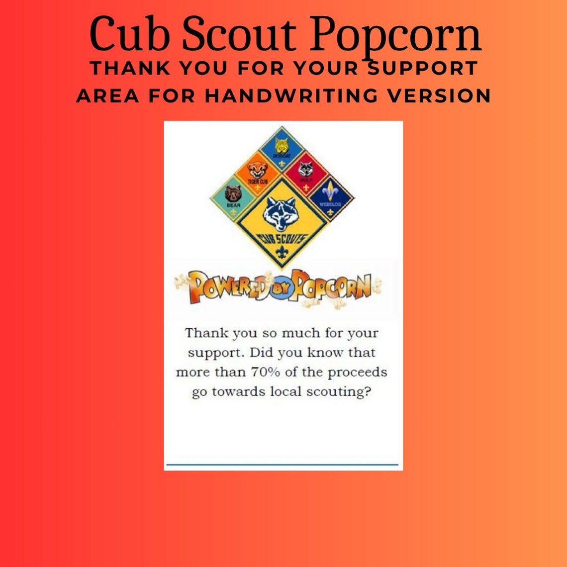 Cub Scout Popcorn thank You for Your Support Card Scout Large Area to ...