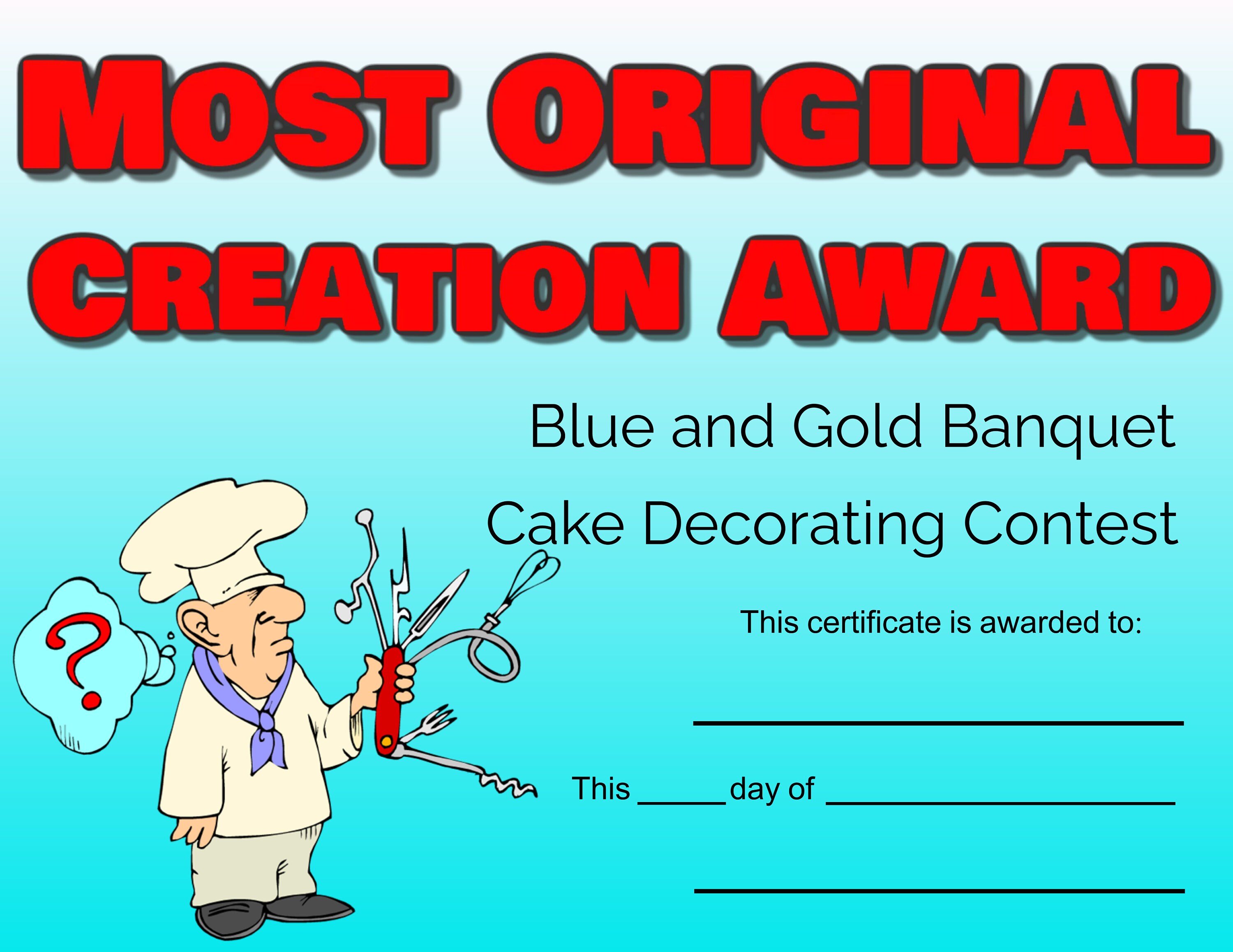Most Original Cake Award Blue and Gold Banquet Cake Decorating Award ...