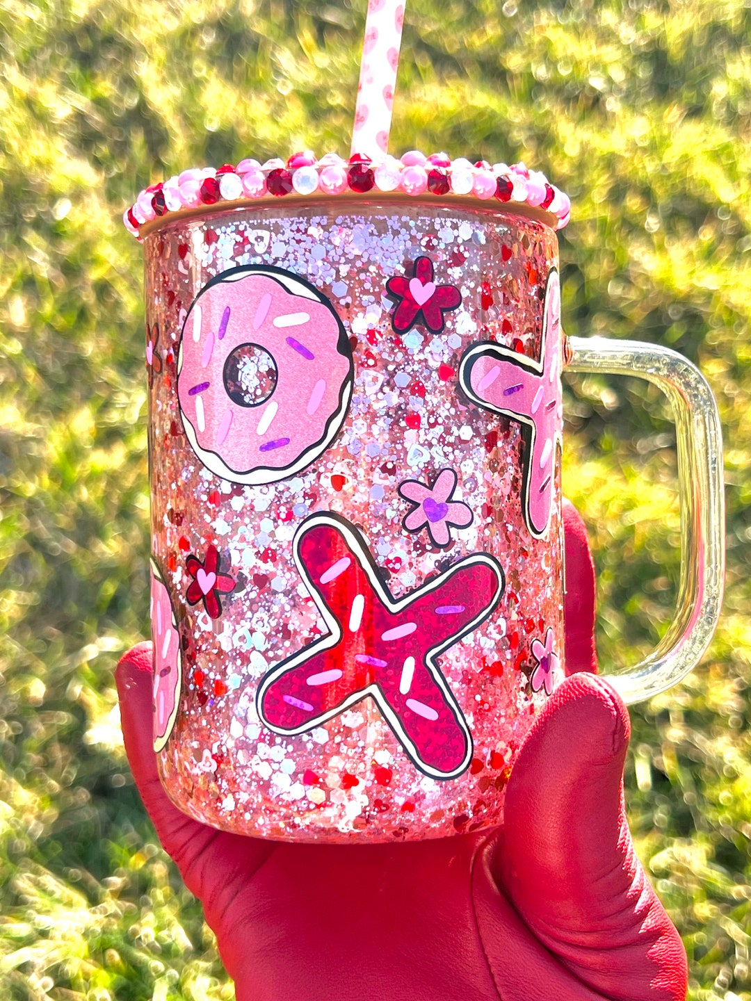 Snow Globe Glass,love Glass,hugs and Kisses Cup, Rhinestone Lid ...