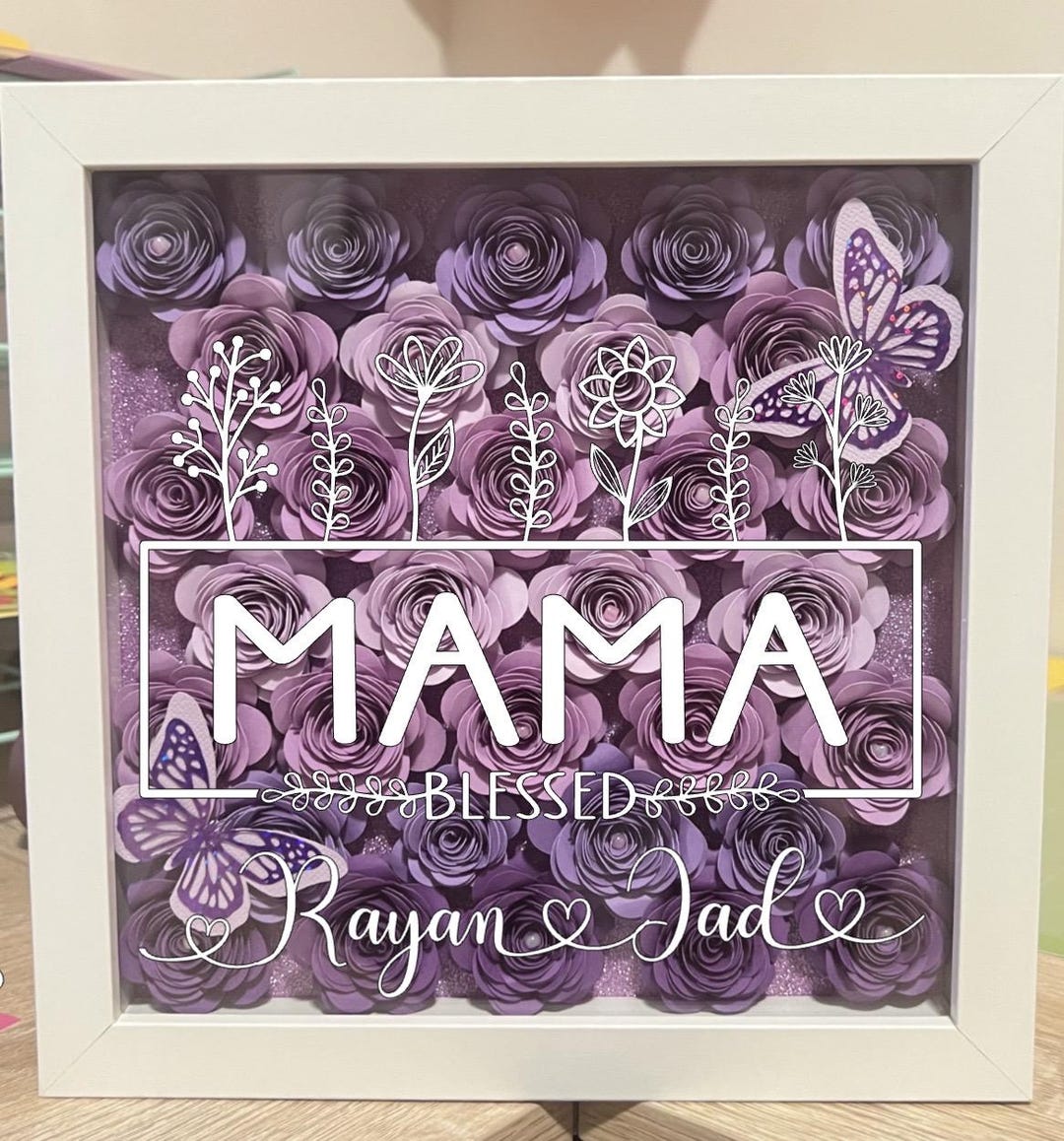 Rolled Flowers Shadow Box, Personalize Flowers Shadow Box, Hand Rolled ...