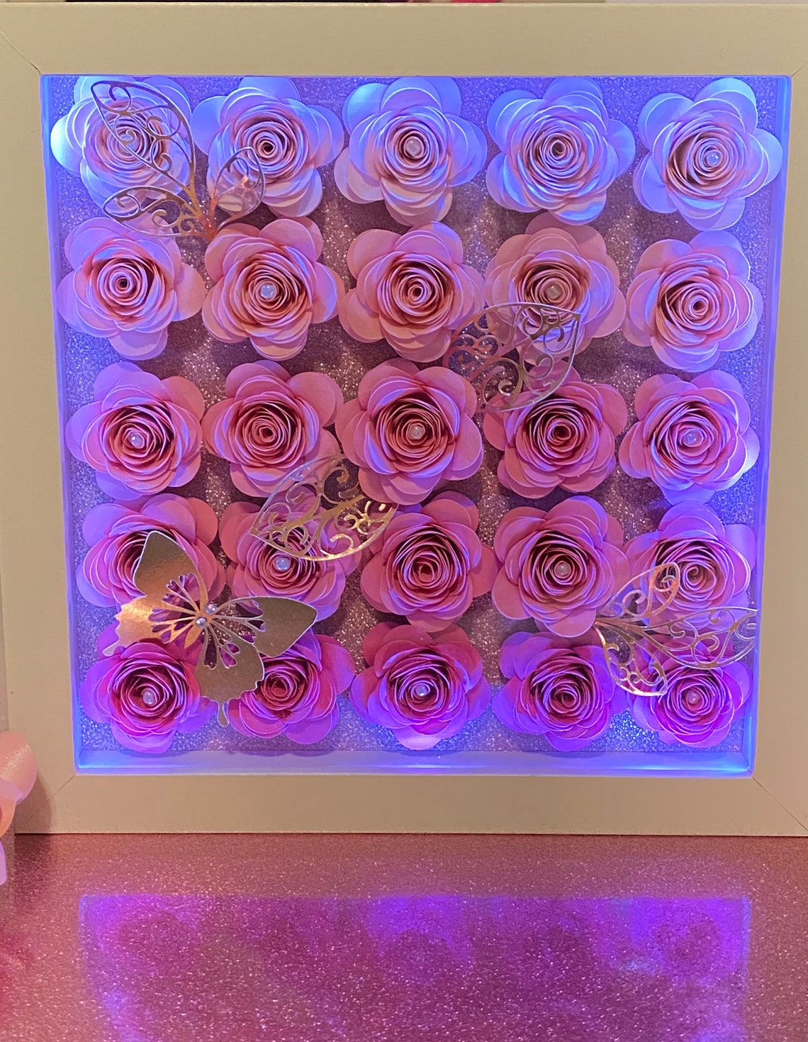 Rolled Flowers shadow box personalize Flowers shadow box | Etsy