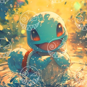 The Cutest Turtle Squirtle Anime Art Gamer Home Decor First Generation ...