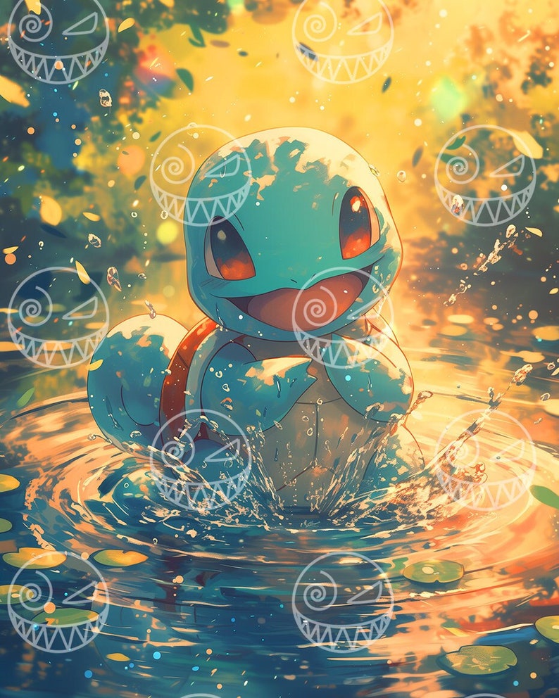 The Cutest Turtle Squirtle Anime Art Gamer Home Decor First Generation ...