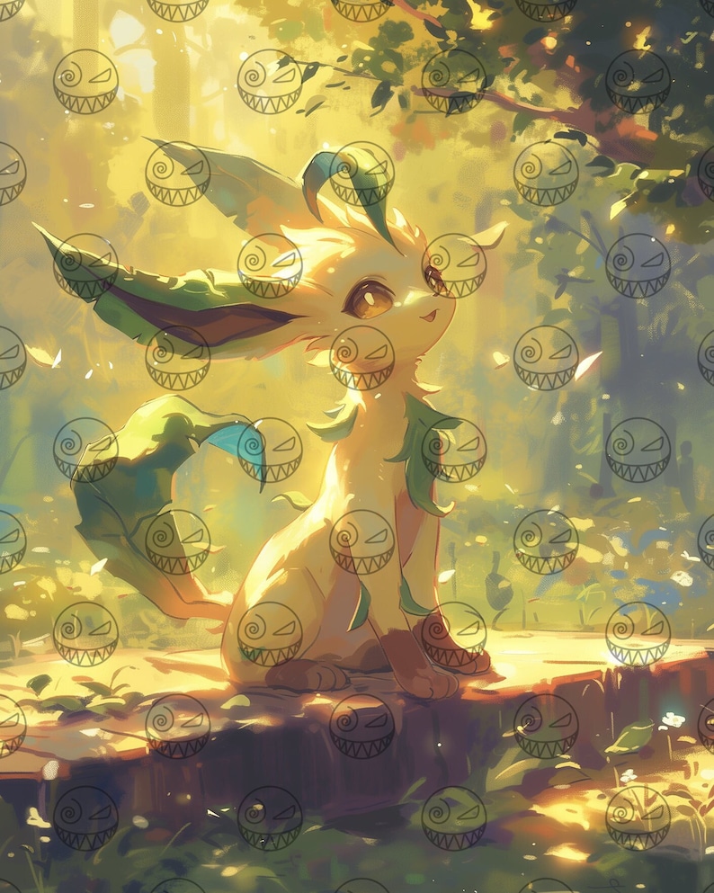 AI - Leafeon Anime Art Print – Grass Eevee, Gamer Decor (digital ...