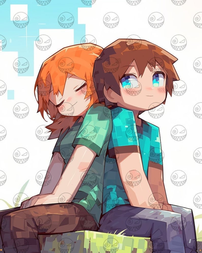 Steve and Alex Minecraft Poster Anime Art Gamer Home Decor Adventures ...