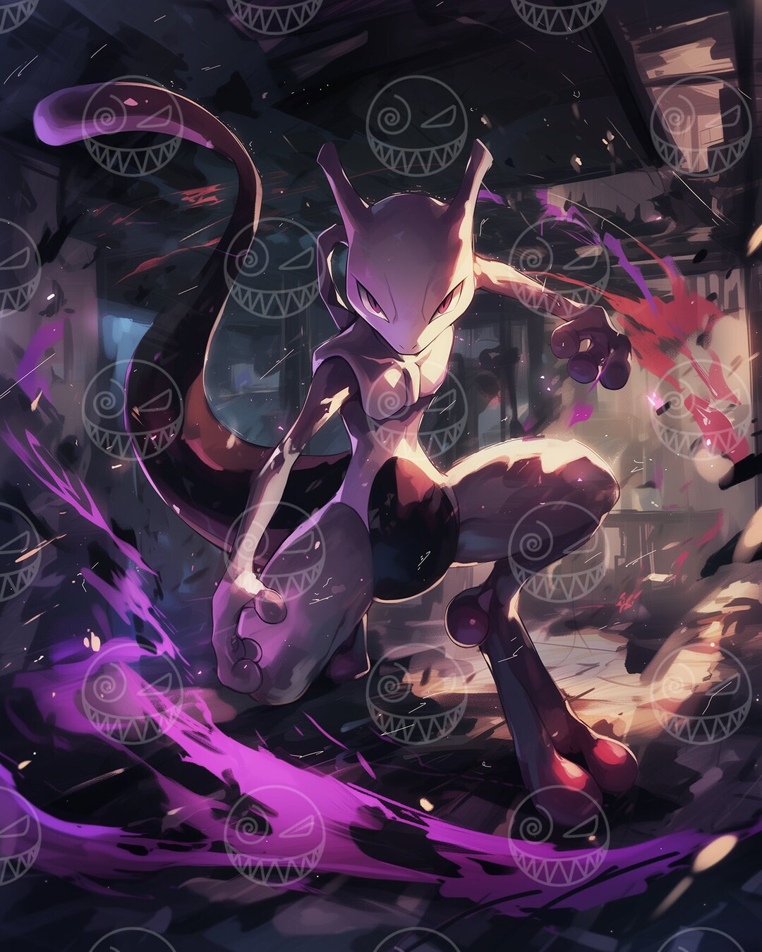 AI - Mewtwo - Strikes Back! - Anime Art - Gamer Home Decor - First ...