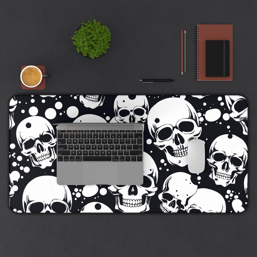 Skull Desk Mat, Punk Rock Skull Mouse Pad, Grunge Gothic Skull Office ...