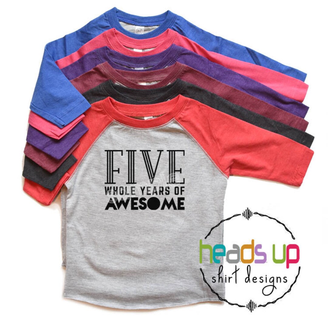 Five Years of Awesome Shirt Raglan - 5th Birthday Tshirt Kids - Boy or ...