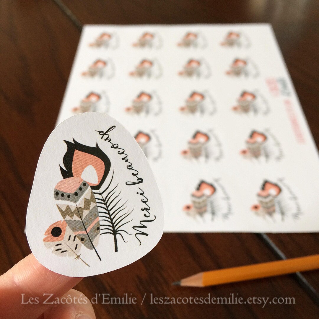 Sticker merci Beaucoup With a Wreath of Flowers, on White Paper - Etsy