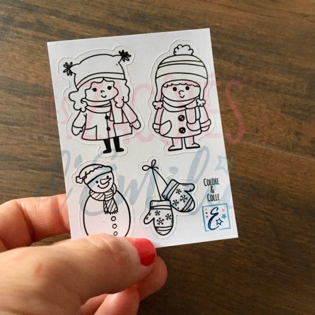 Set of Winter Stickers to Color and Paste set of 9 Lots - Etsy