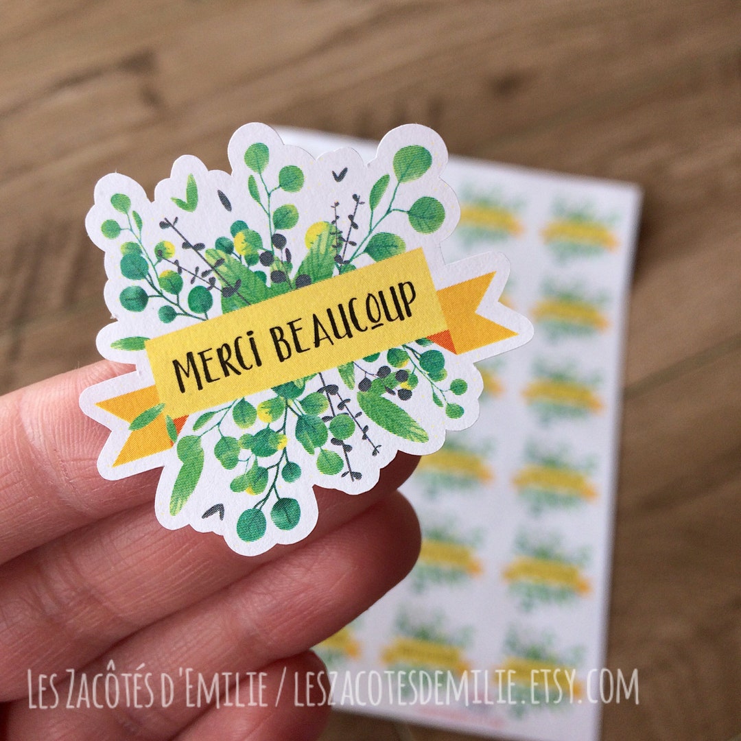 Sticker merci Beaucoup With a Bunch of Green - Etsy