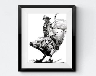 Bull Riding Wall Art - Etsy