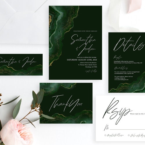 Emerald & Gold Wedding Invitation Set Emerald Green and Gold - Etsy