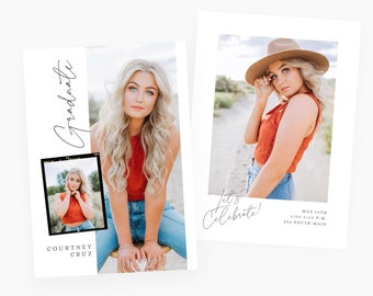 CANVA Graduation Invitation Template With Photo Card Editable Senior ...