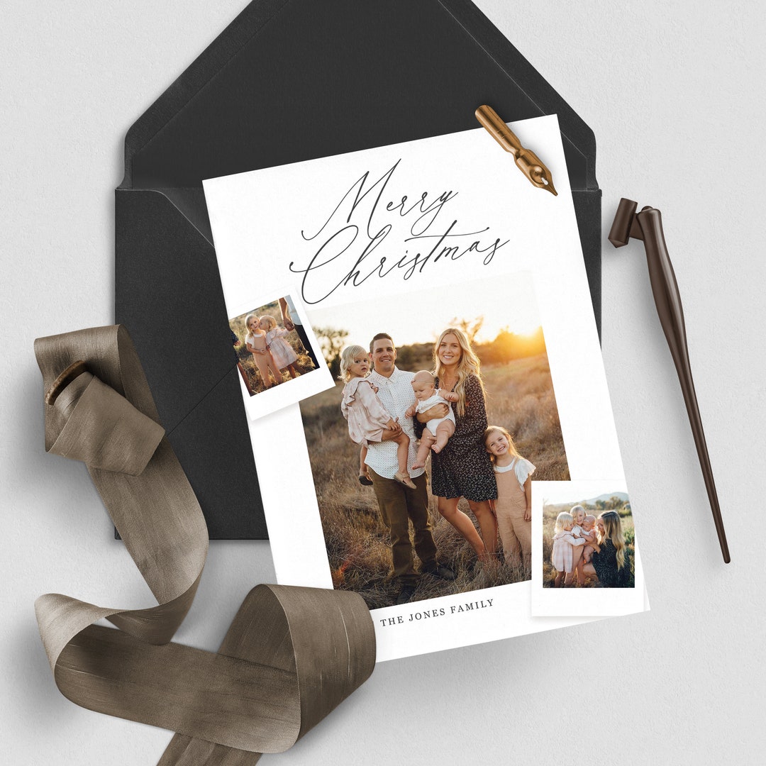 Christmas Card With Photo Template Photoshop Printable Xmas Card Photo ...