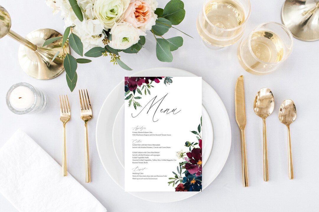 Wedding Dinner Menu Formal Dinner Menu INSTANT DOWNLOAD Boho Red Maroon ...