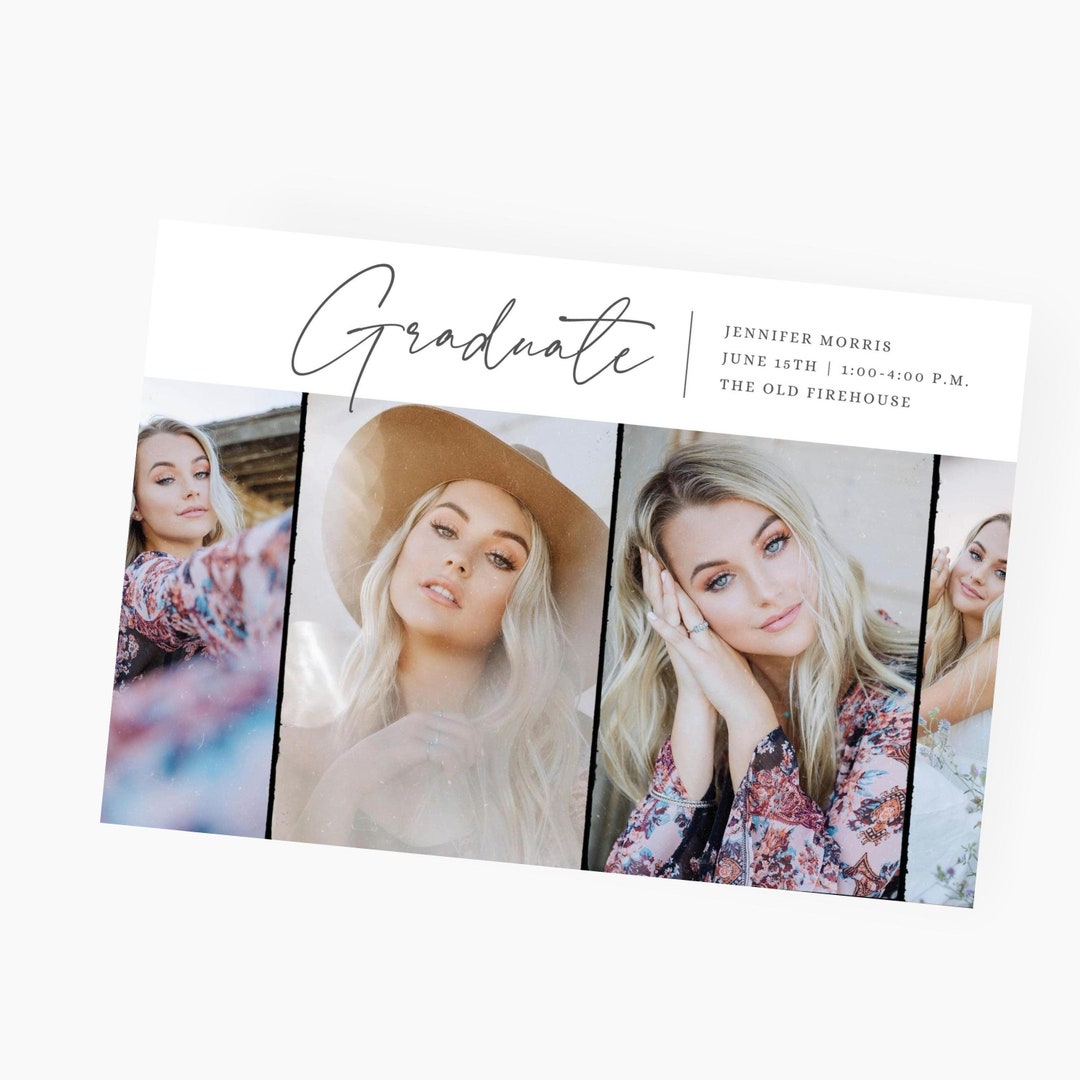 CANVA Graduation Invitation Template With Photo Card Editable Senior ...