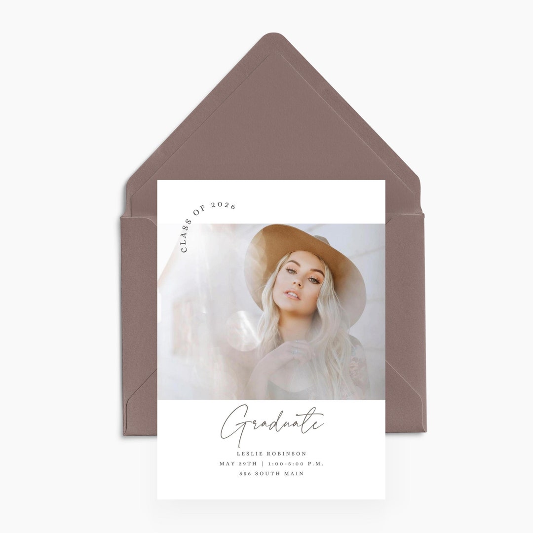 CANVA Graduation Invitation Template With Photo Card Editable Senior ...