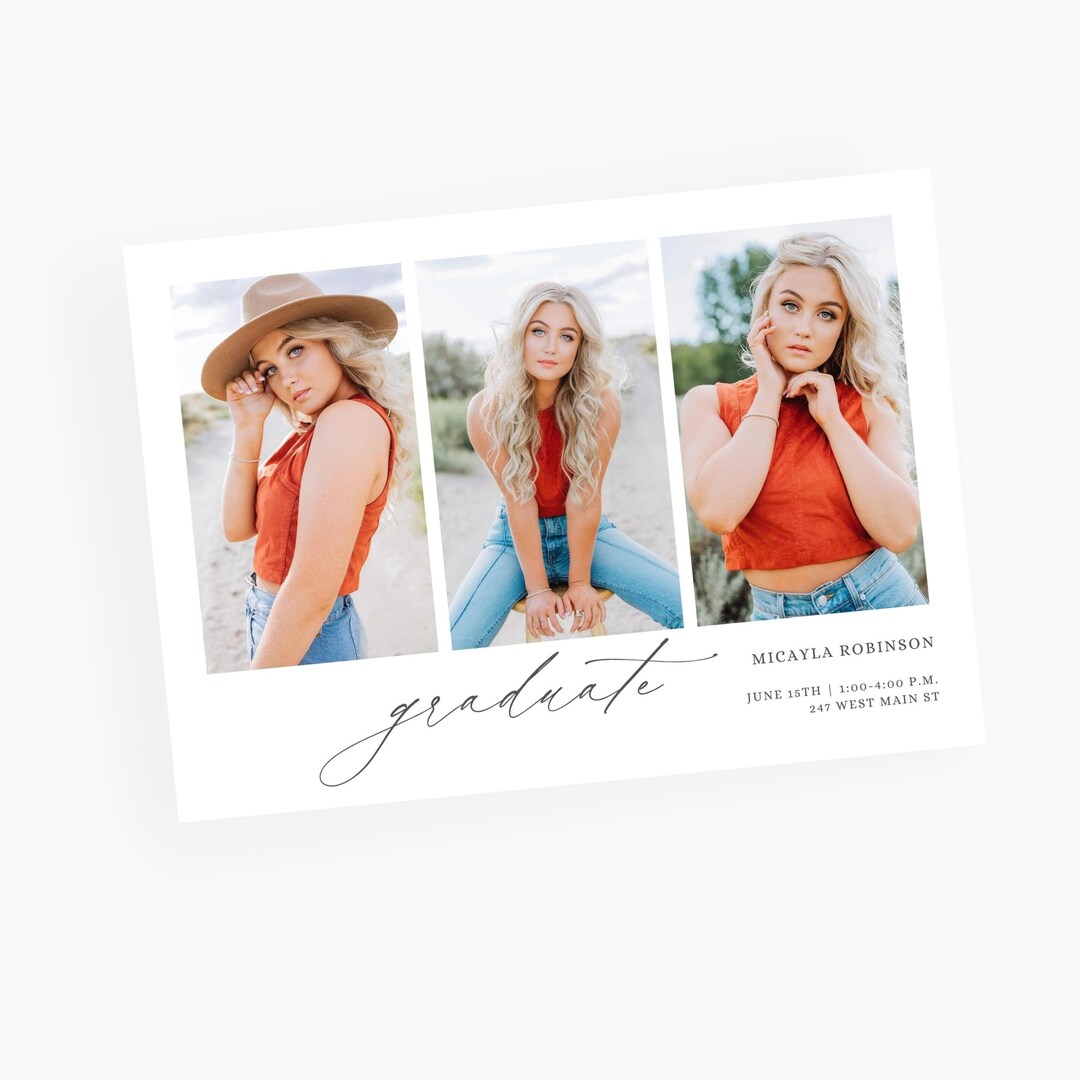 CANVA Graduation Invitation Template With Photo Card Editable Senior ...