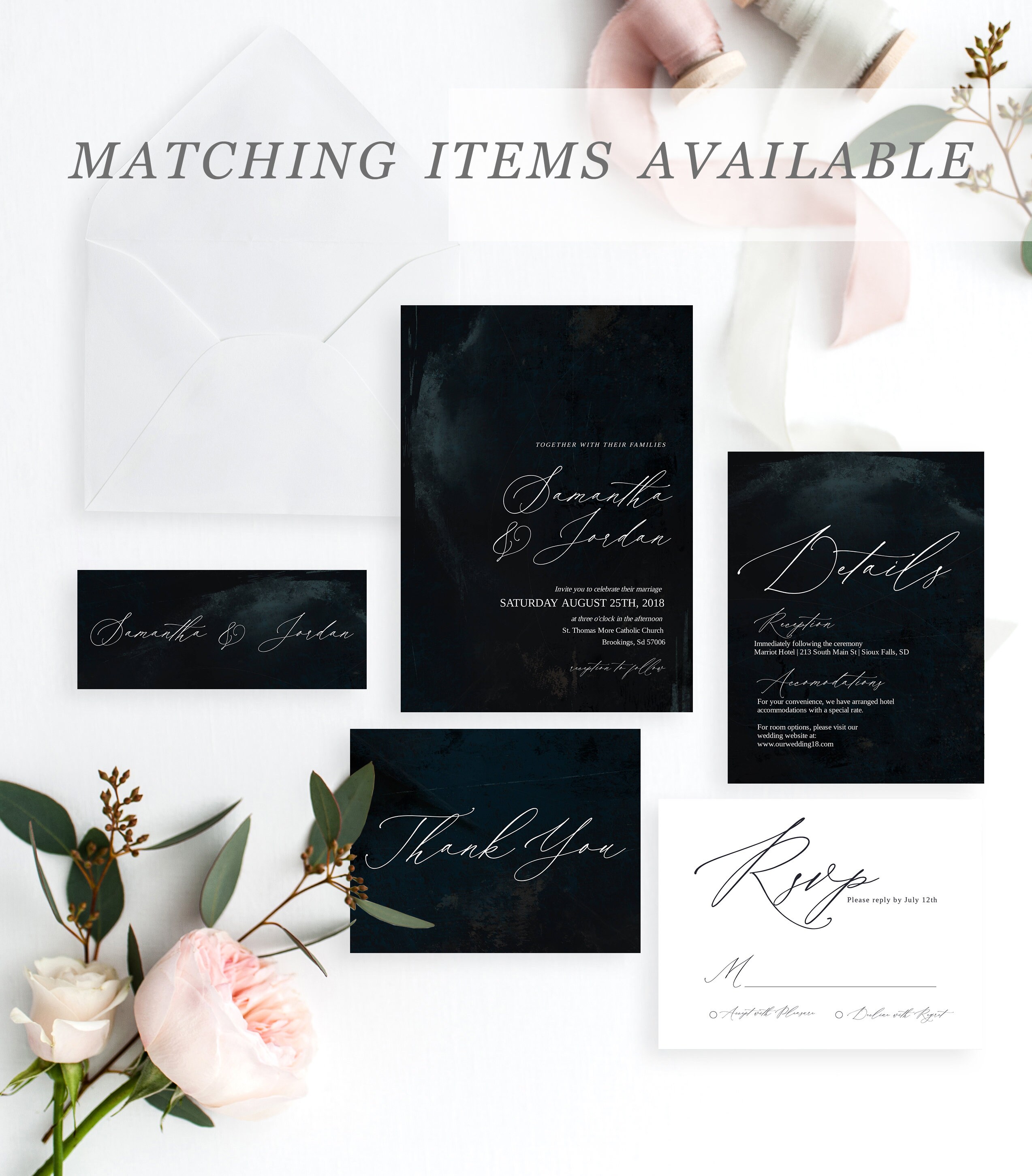 Wedding Invitation Set Bundle INSTANT DOWNLOAD Navy Emerald | Etsy