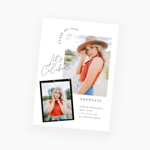 CANVA Graduation Invitation Template With Photo Card Editable Senior ...
