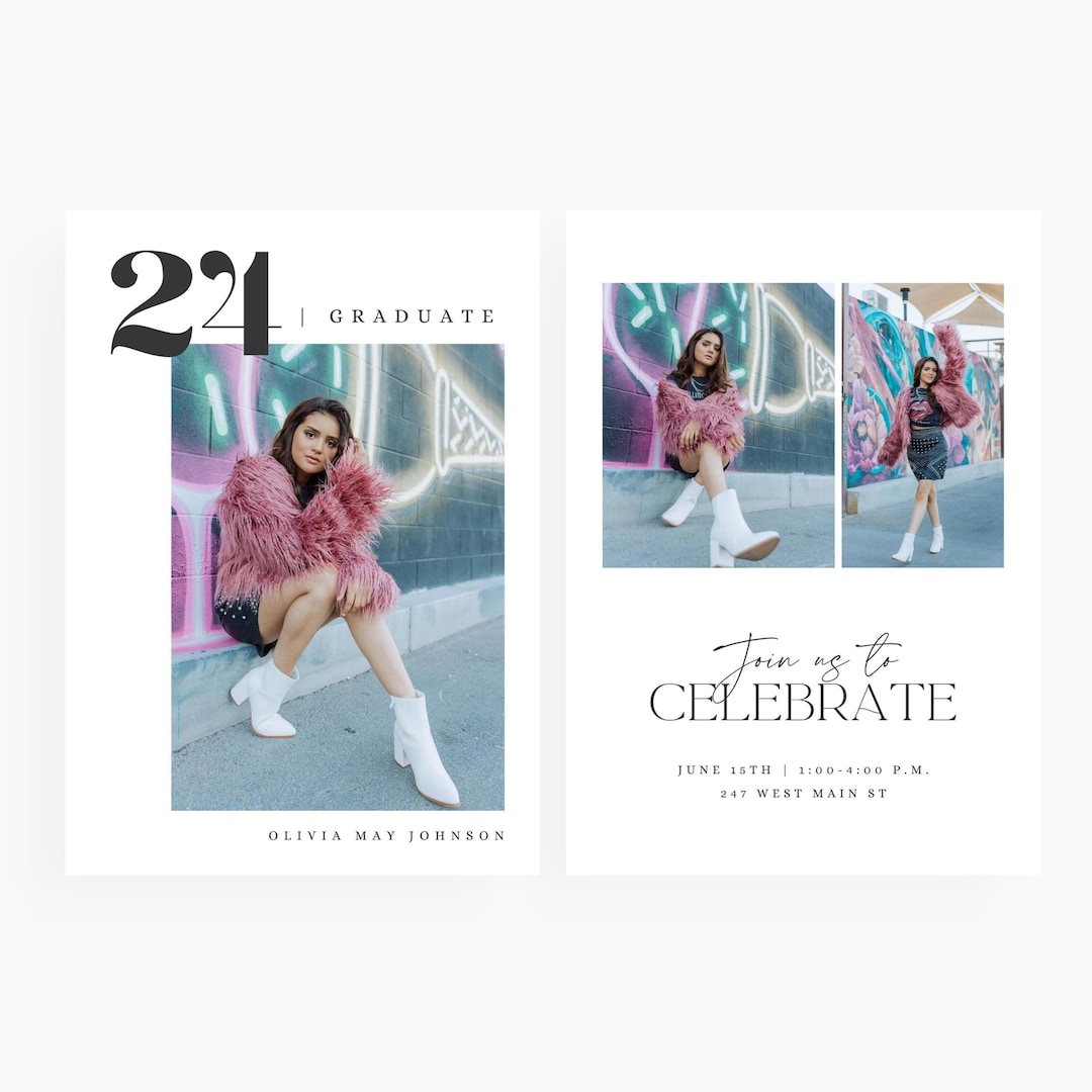 CANVA Graduation Invitation Template With Photo Card Editable Senior ...