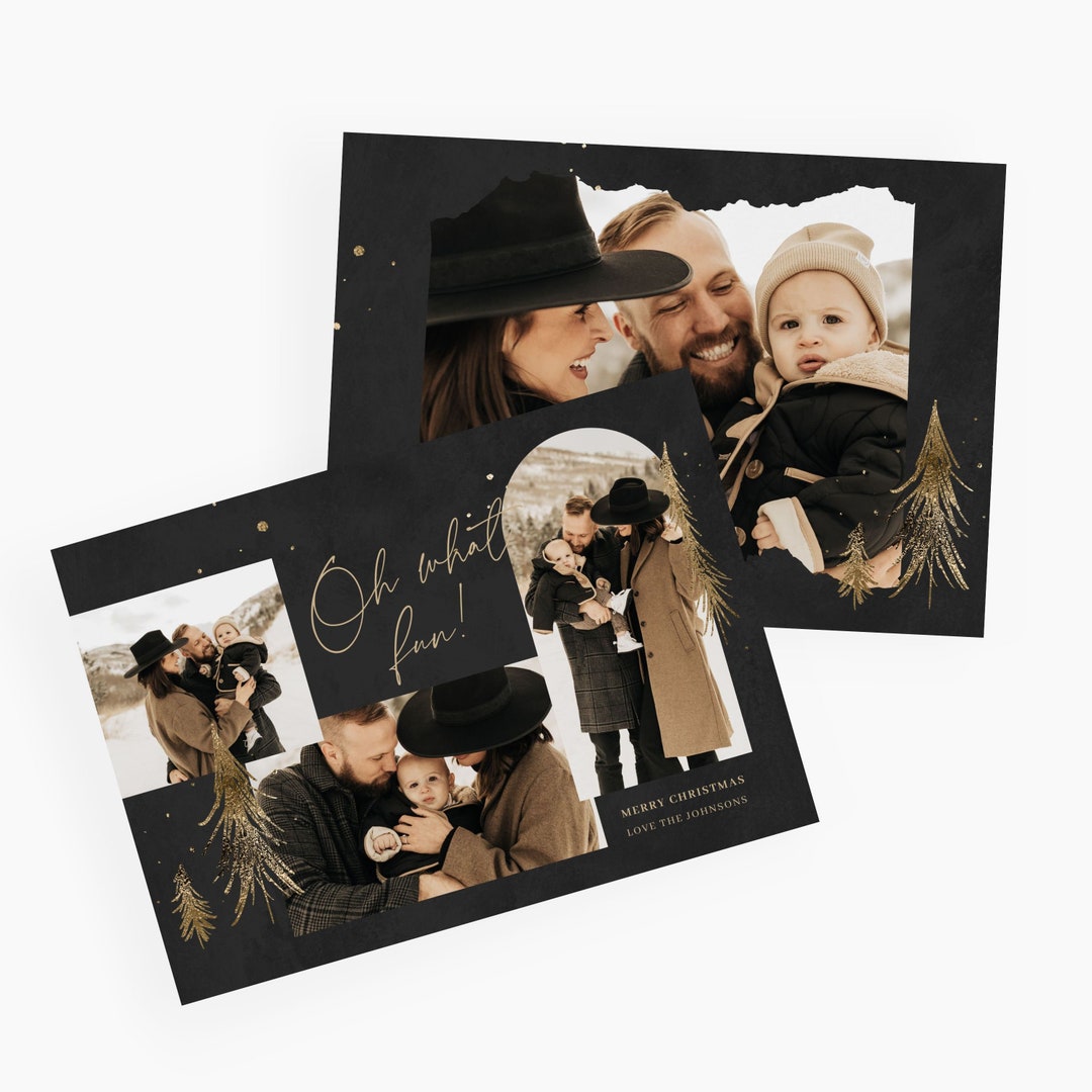 Dark Boho Christmas Card Canva Template | Moody Holiday Photo Card With ...