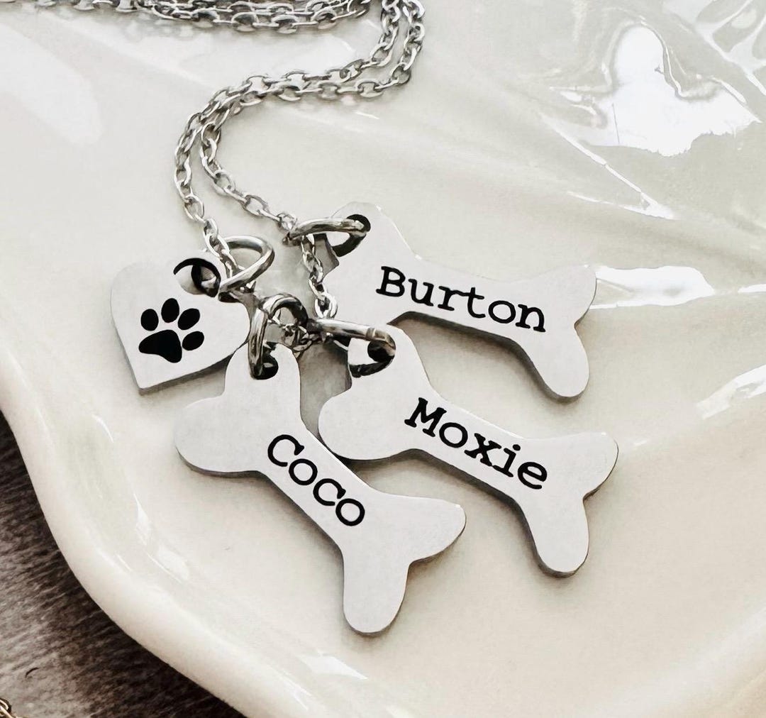 Dog Name Necklace, Dog Bone Name Necklace, Personalized Dog Necklace ...