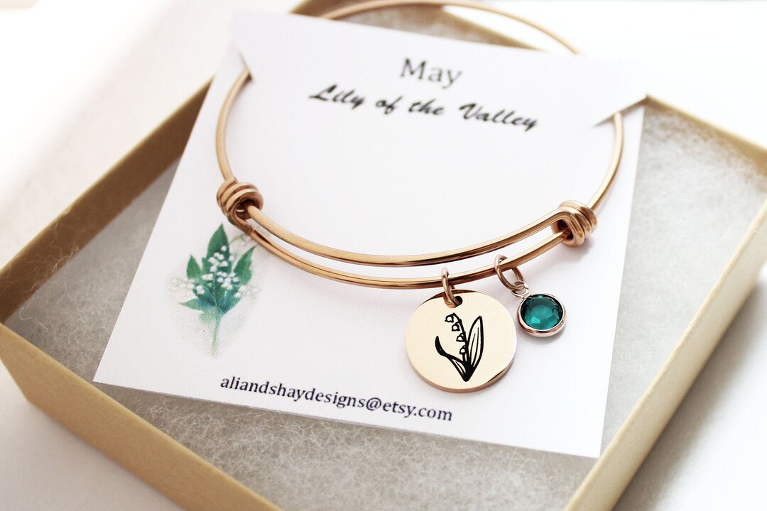 May Bracelet, May Birth Flower Bracelet, May Jewelry, May Emerald ...