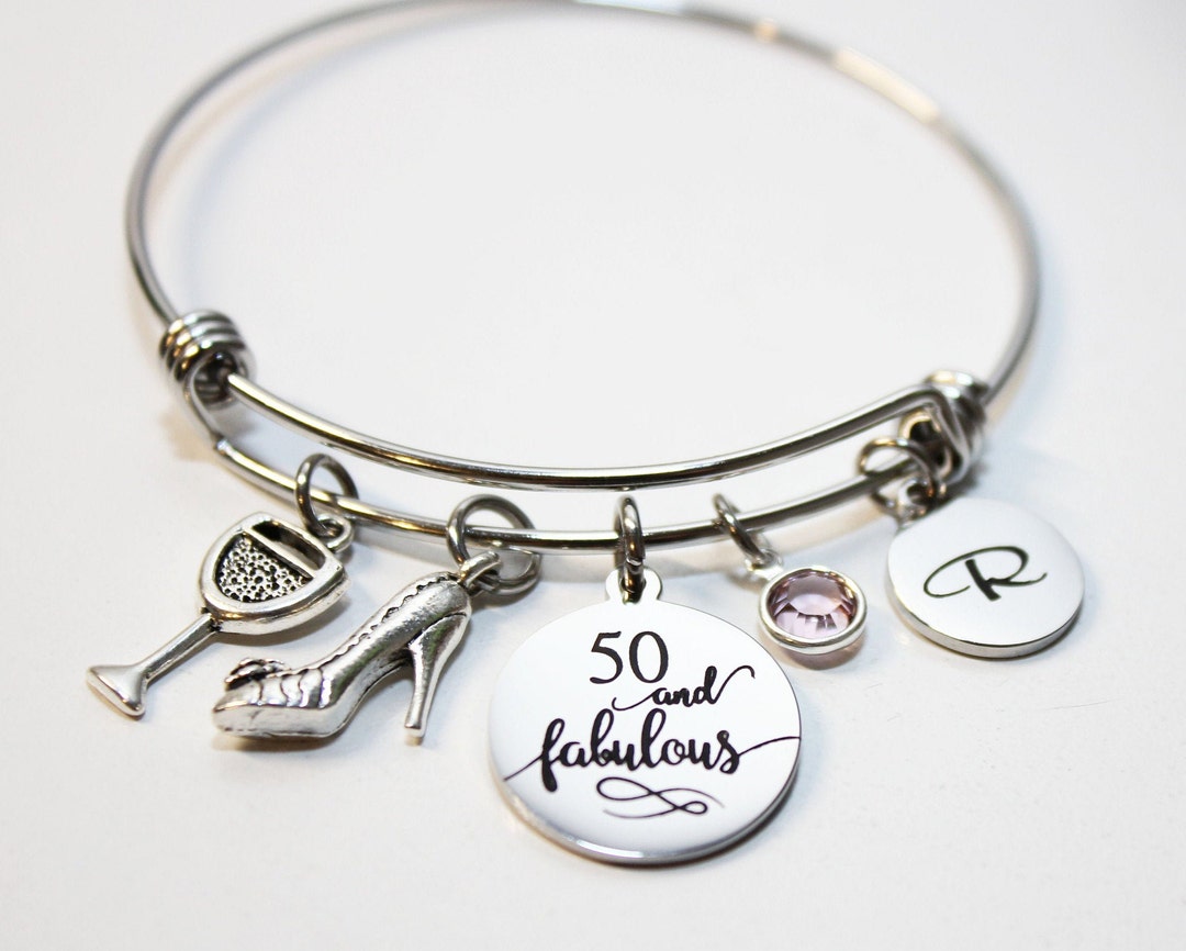 Birthday 50th Bangle, 50th Birthday Bracelet, 50th Birthday Jewelry ...