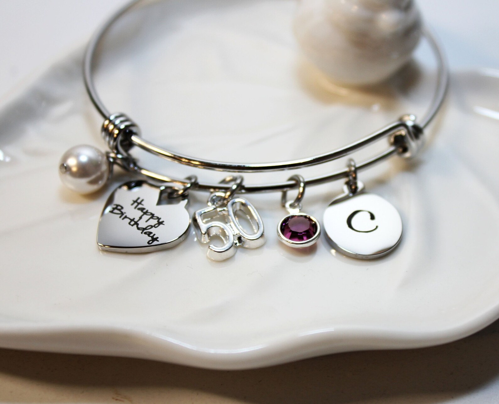 Birthday 50th Bangle, 50th Birthday Bracelet, 50th Birthday Jewelry ...