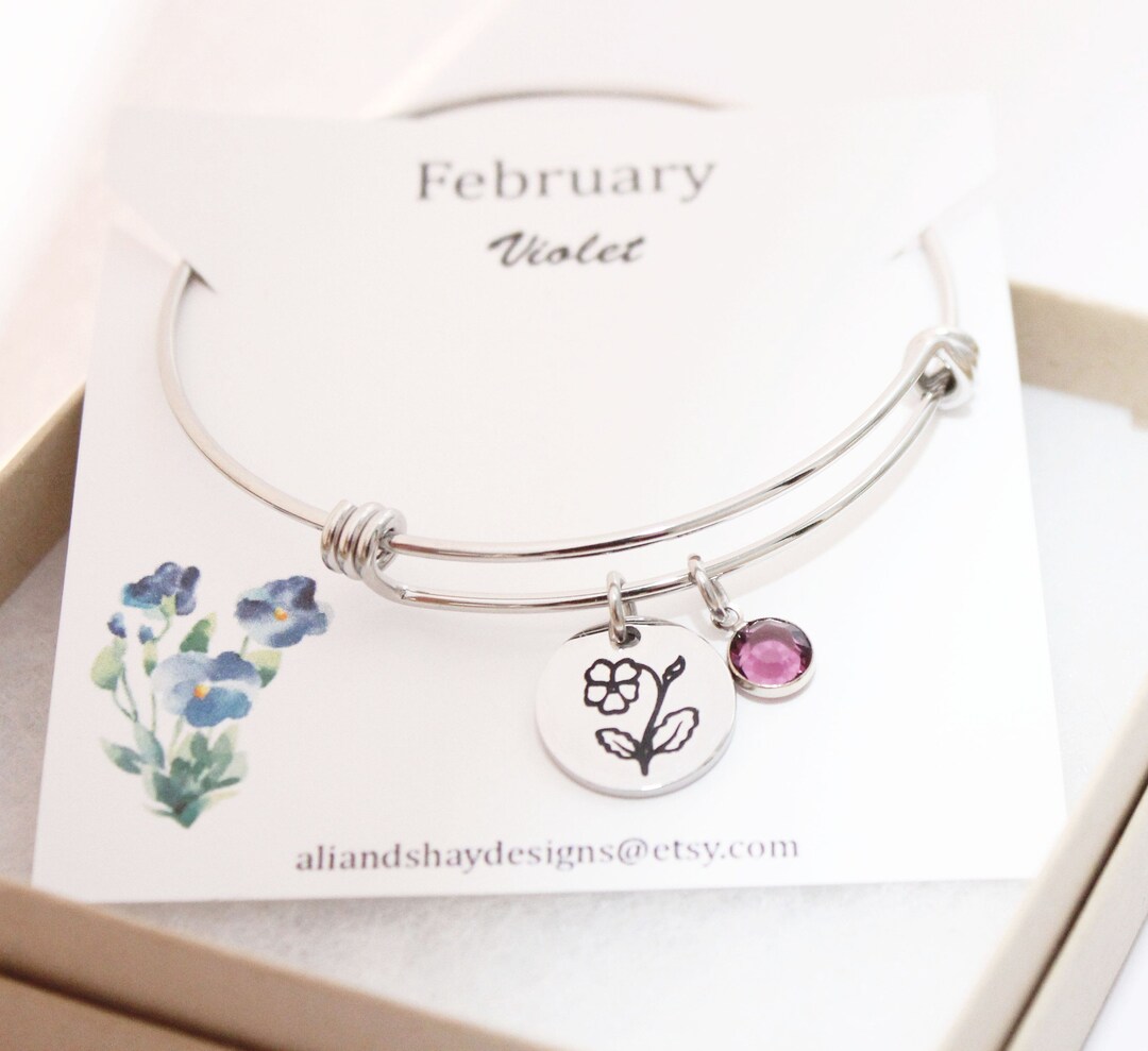 February Bracelet, February Birth Flower Bracelet, February Jewelry ...