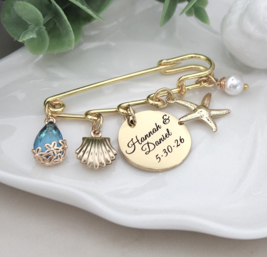 Beach Theme Wedding Pin, Beach Wedding Bouquet Pin With Custom Charm ...