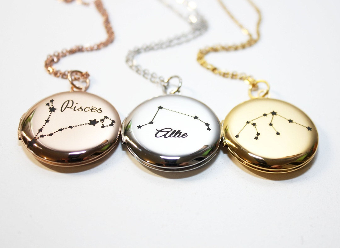 Personalized Zodiac Constellation Locket Necklace, Engraved Stainless ...