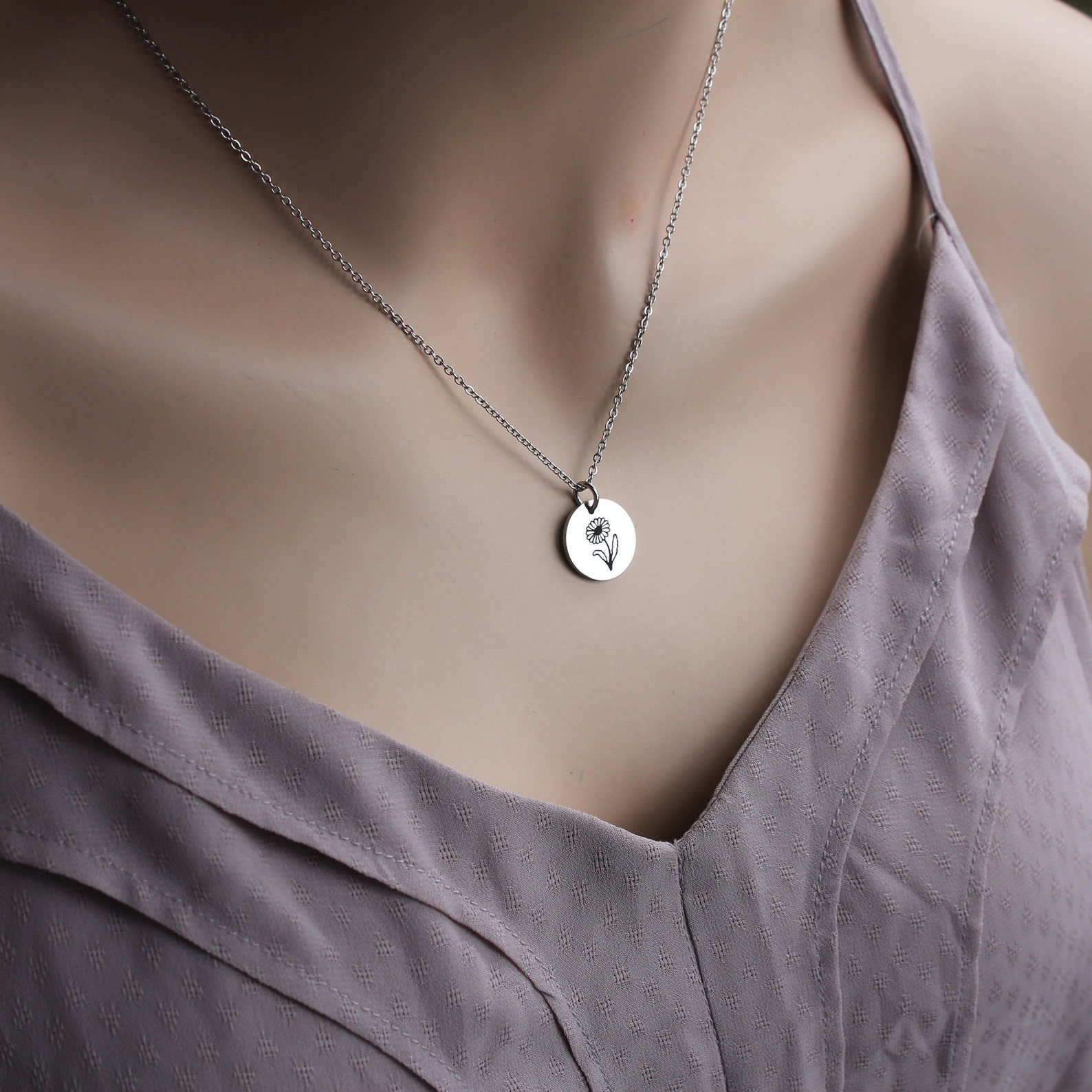 Birth Flower Necklace, Birth Flower Silver Necklace, Birth Flower Gold ...