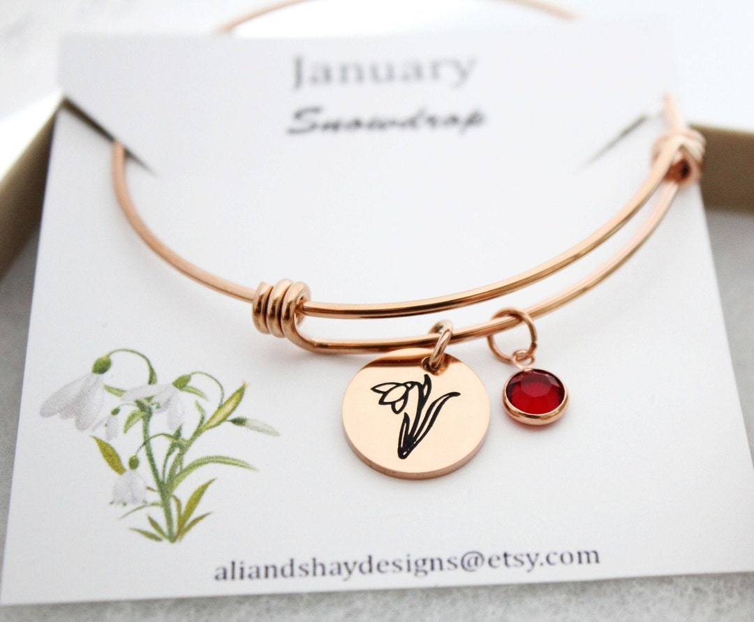 January Bracelet, January Birth Flower Bracelet, January Jewelry ...