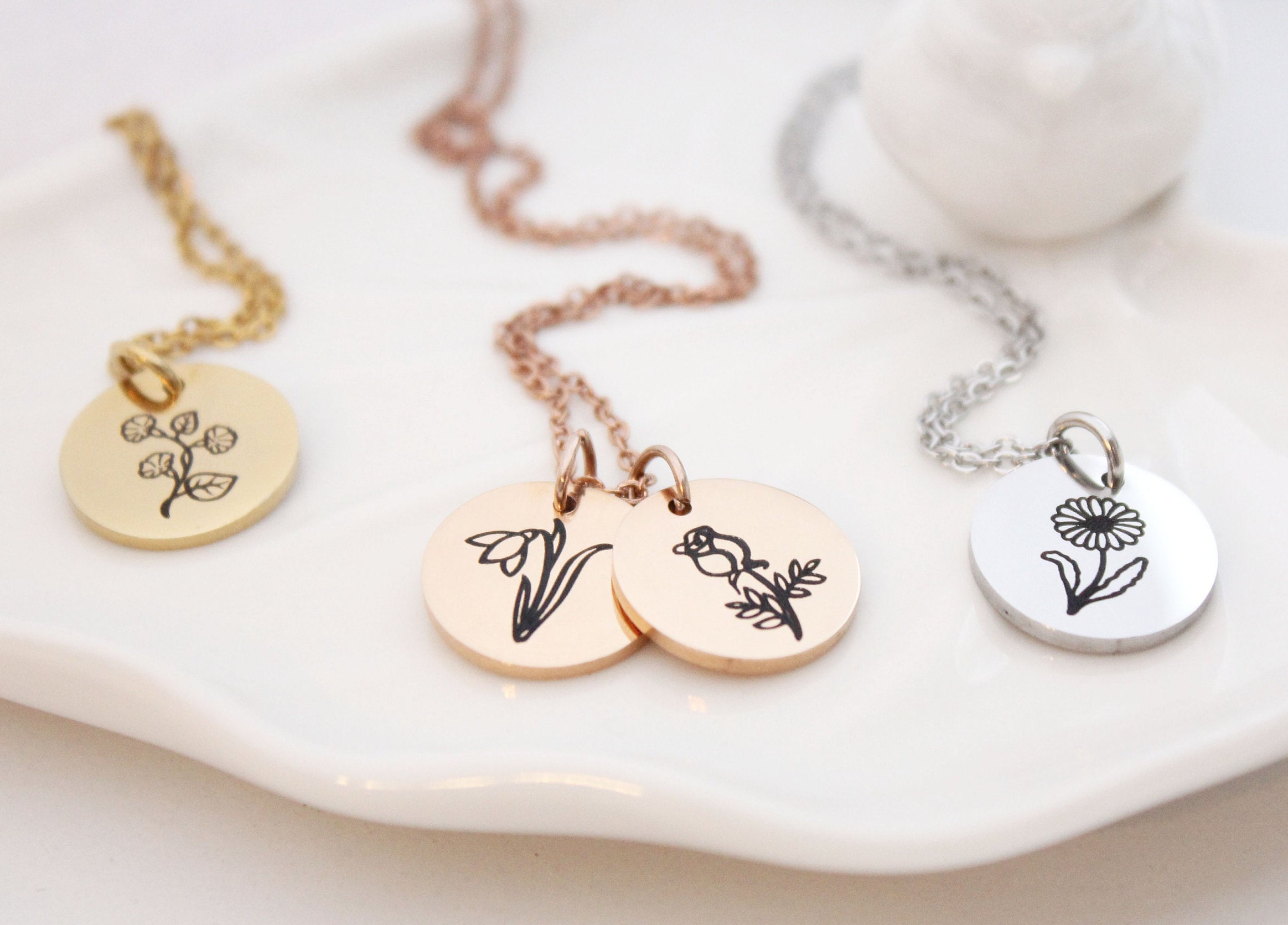 Birth Flower Necklace, Birth Flower Silver Necklace, Birth Flower Gold ...