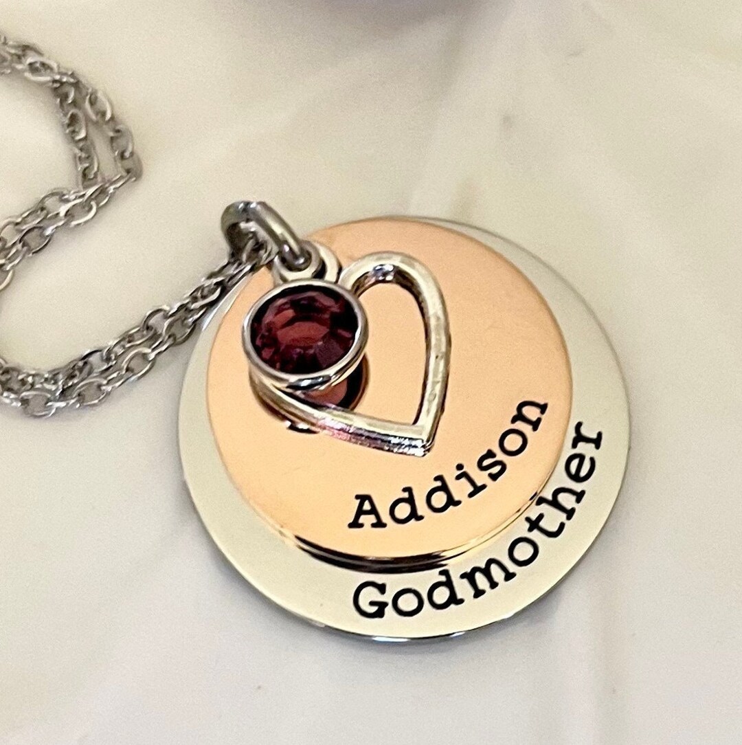 Personalized Godmother Necklace, Engraved Stainless Steel Charm ...