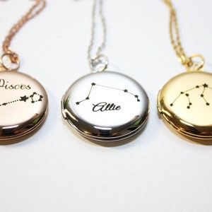 Personalized Zodiac Constellation Locket Necklace, Engraved Stainless ...