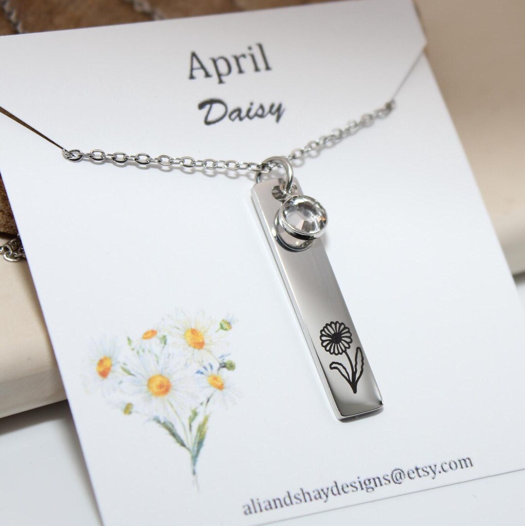 April Necklace With Birth Flower and Birthstone, Birth Flower Gift for ...