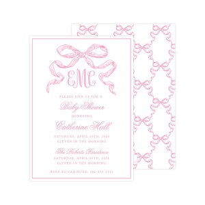 Printable Pink Bow Invitation, Pink Bow Invitation, Girl Baby Shower ...