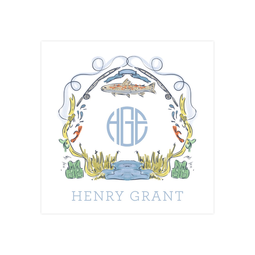 PRINTED Fish Crest (multi Color), Boy Calling Card, Monogrammed ...
