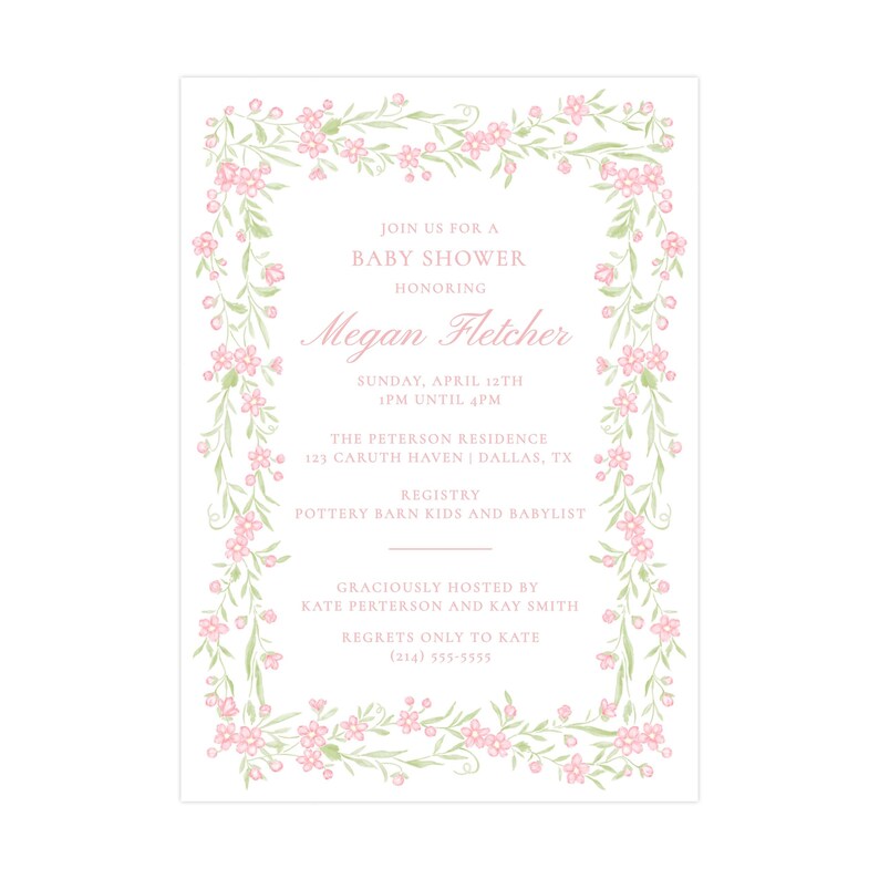 Printable Floral Baby Shower Invitation, Floral Digital Invitation ...