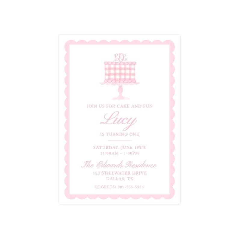 Printable Pink Cake Birthday Invitation, Pink First Birthday Invitation ...
