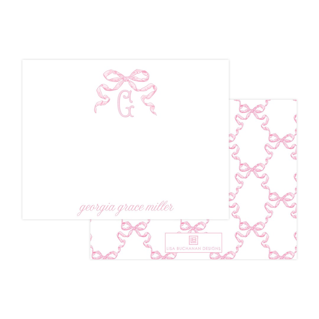 Pink Bow Note Card, Printable Bow Note Card Template, Girl Bow Note ...