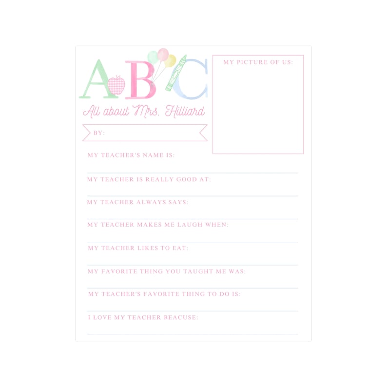 Editable All About My Teacher Letter, Printable All About My Teacher ...