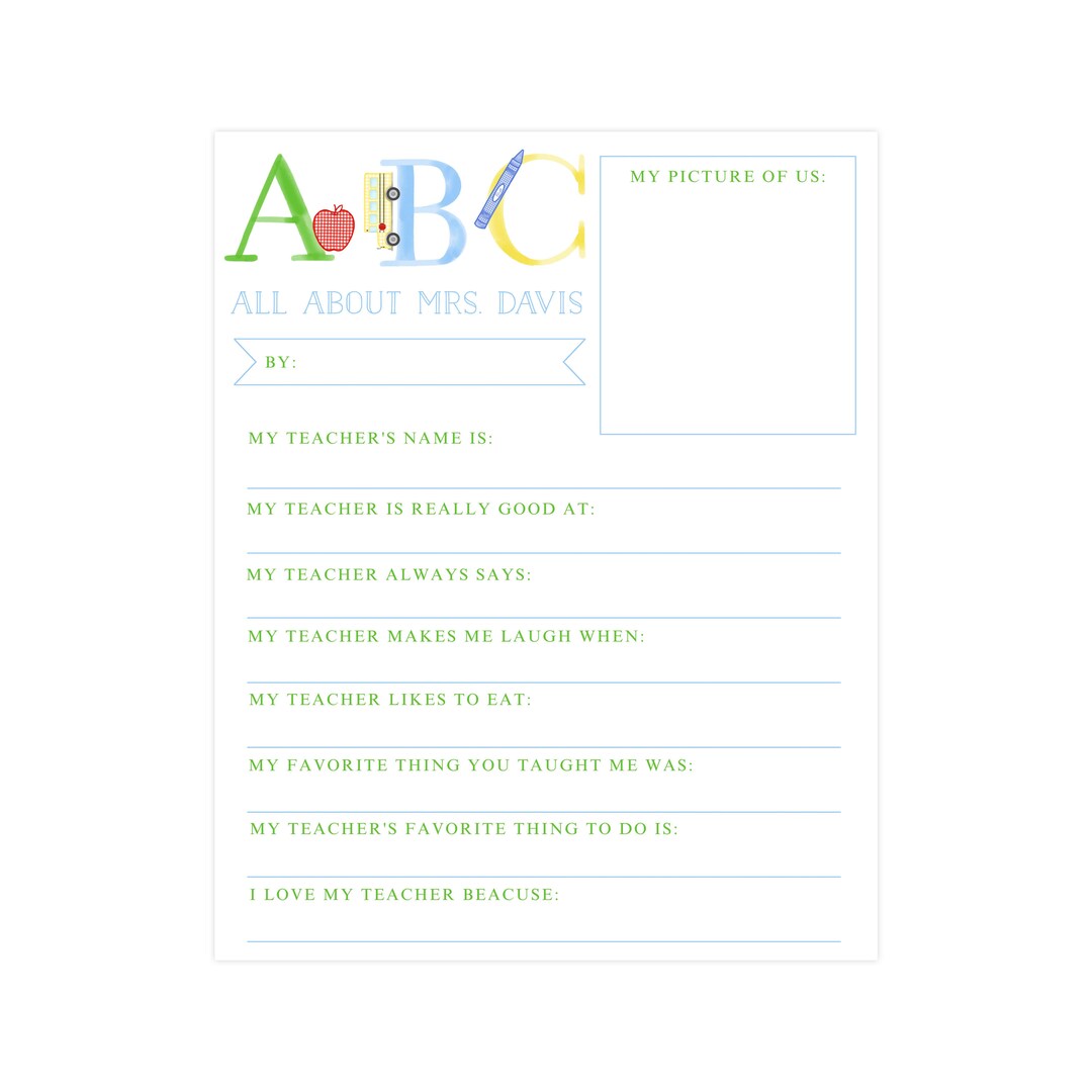 Editable All About My Teacher Letter, Printable All About My Teacher ...