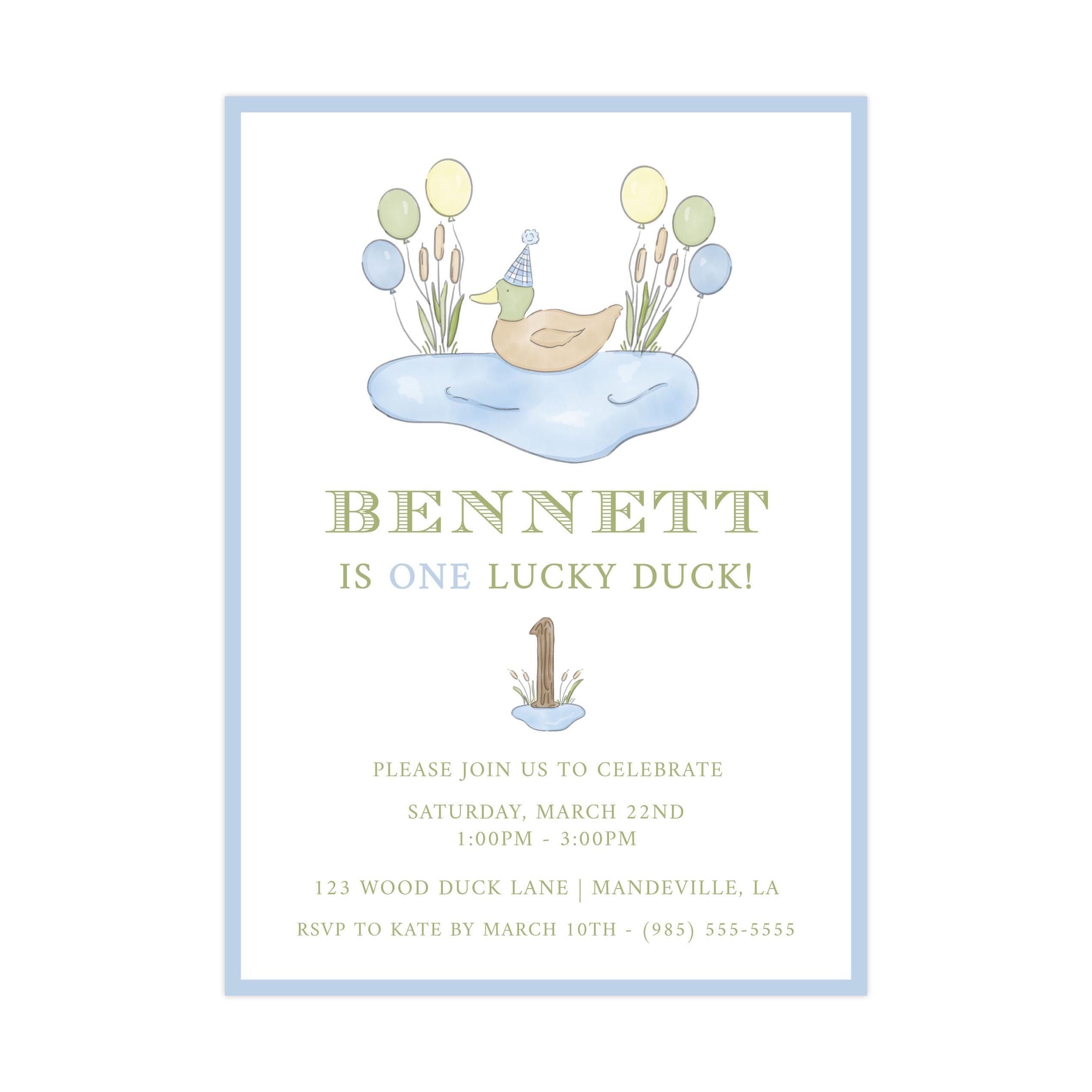 Printable Lucky Duck First Birthday Invitation, Lucky Duck First ...